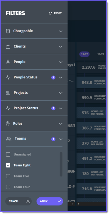 Using the Teams Filter